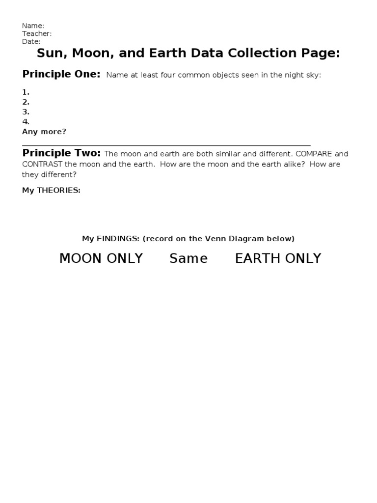Sun, Moon, Earth Data Collection Page | PDF | Travel | Science ...