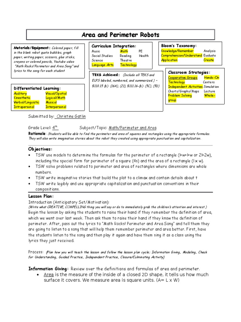 Area and Perimeter Robots | PDF | Area | Behavior Modification