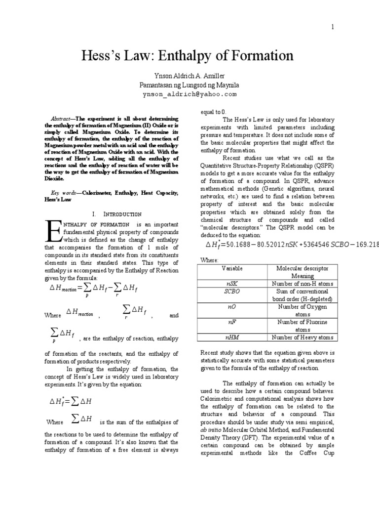 Hess Law Experiment | PDF | Quantitative Structure–Activity ...
