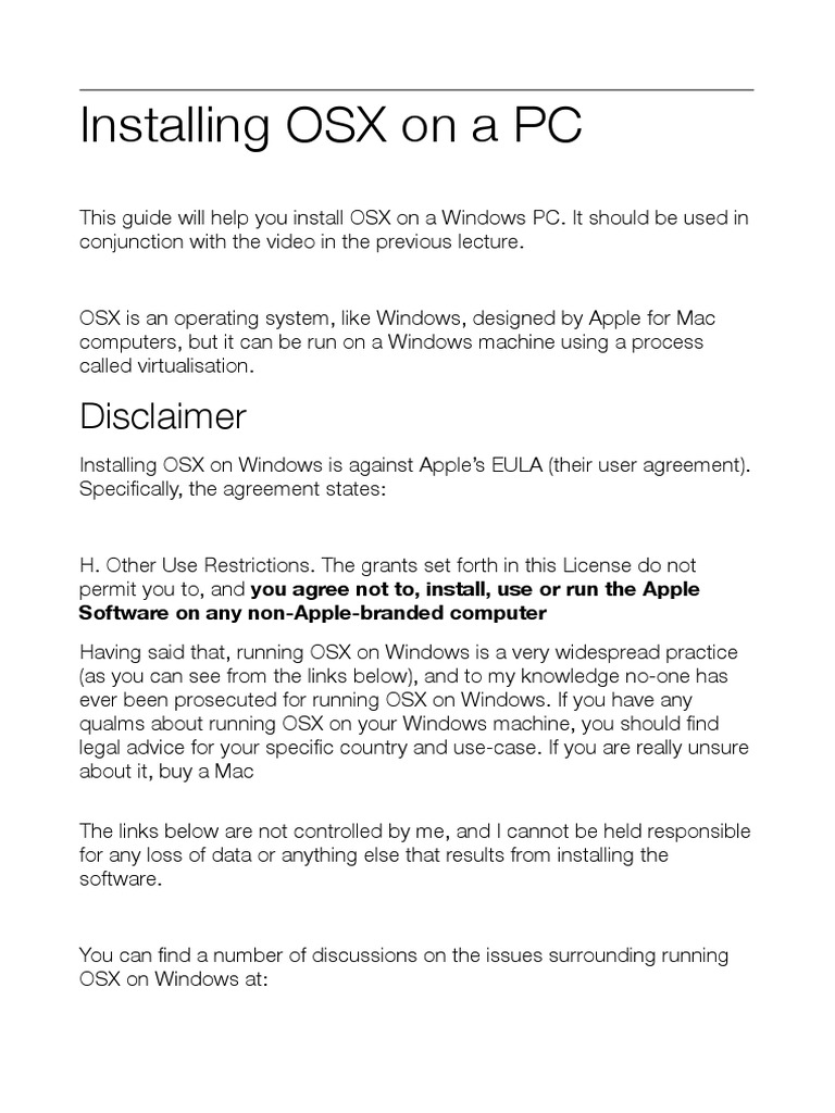 How To Download and Install OSX On A Windows PC | PDF | Mac Os ...