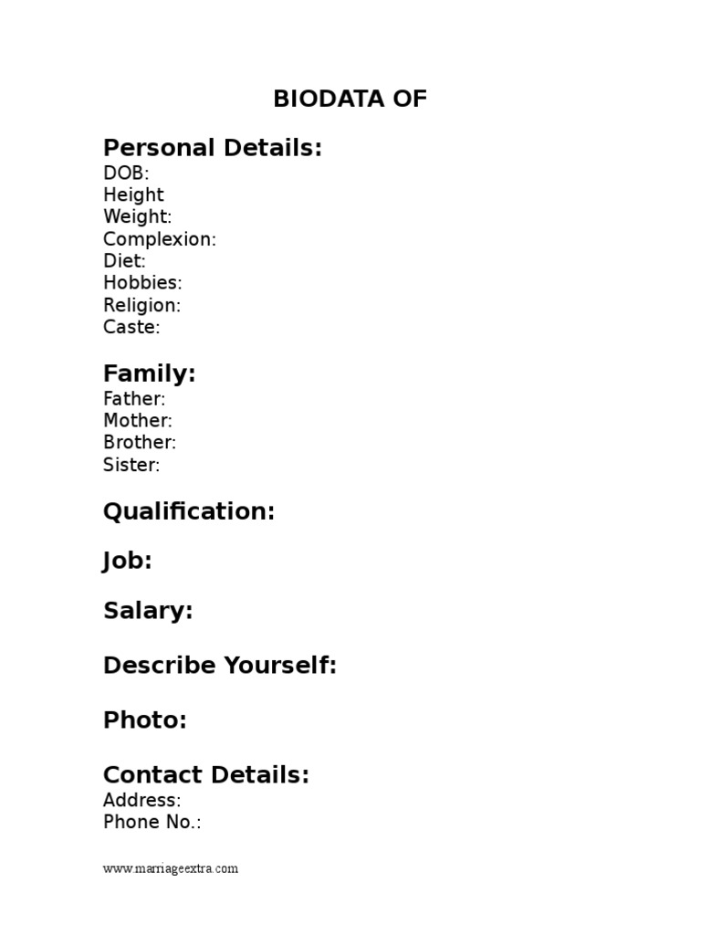 Marriage Biodata Template Design | PDF
