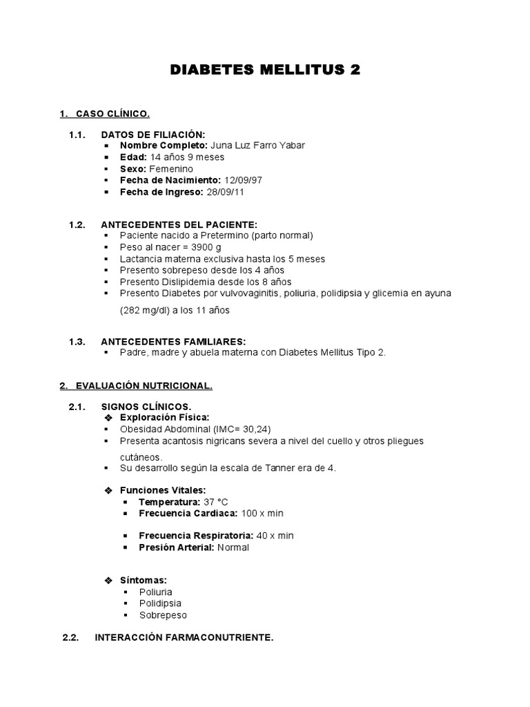 Caso Clínico Diabetes Mellitus 2 | Diabetes | Alimentos