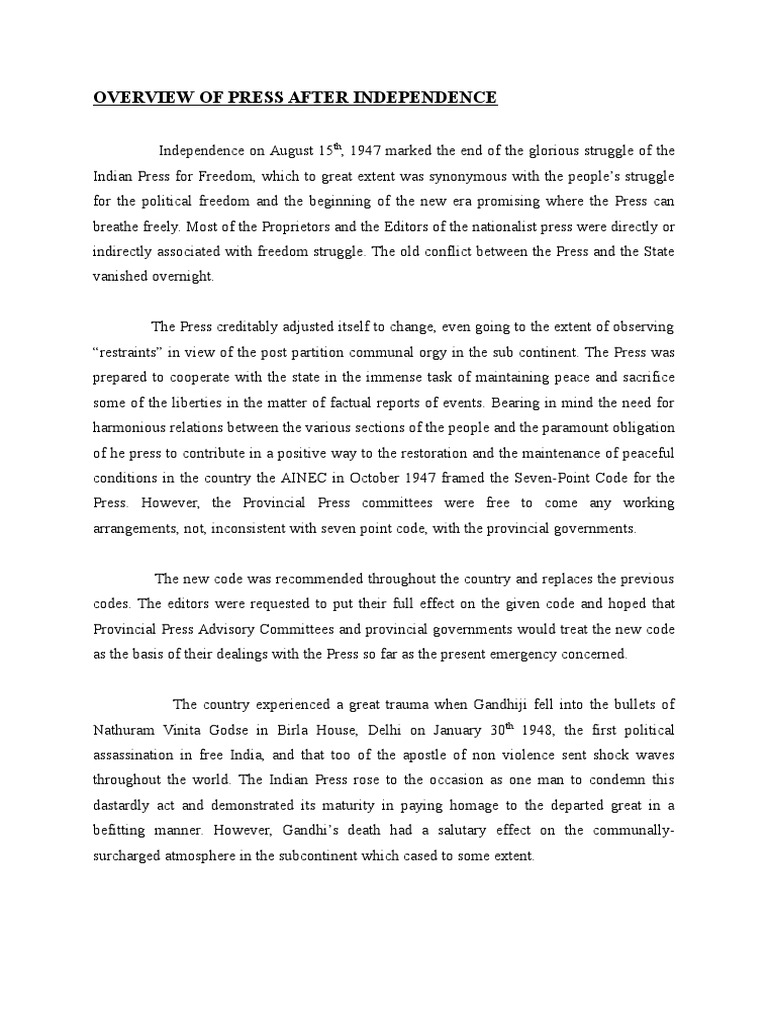 Overview of Press After Independence | PDF | Freedom Of The Press ...
