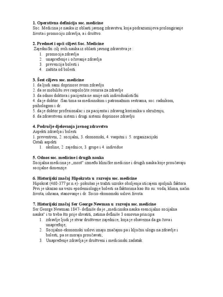 Socijalna Medicina SKRIPTA | PDF