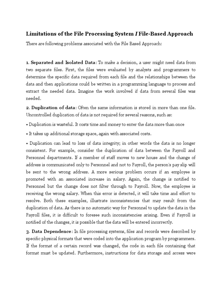 Limitations of The File Processing System | PDF