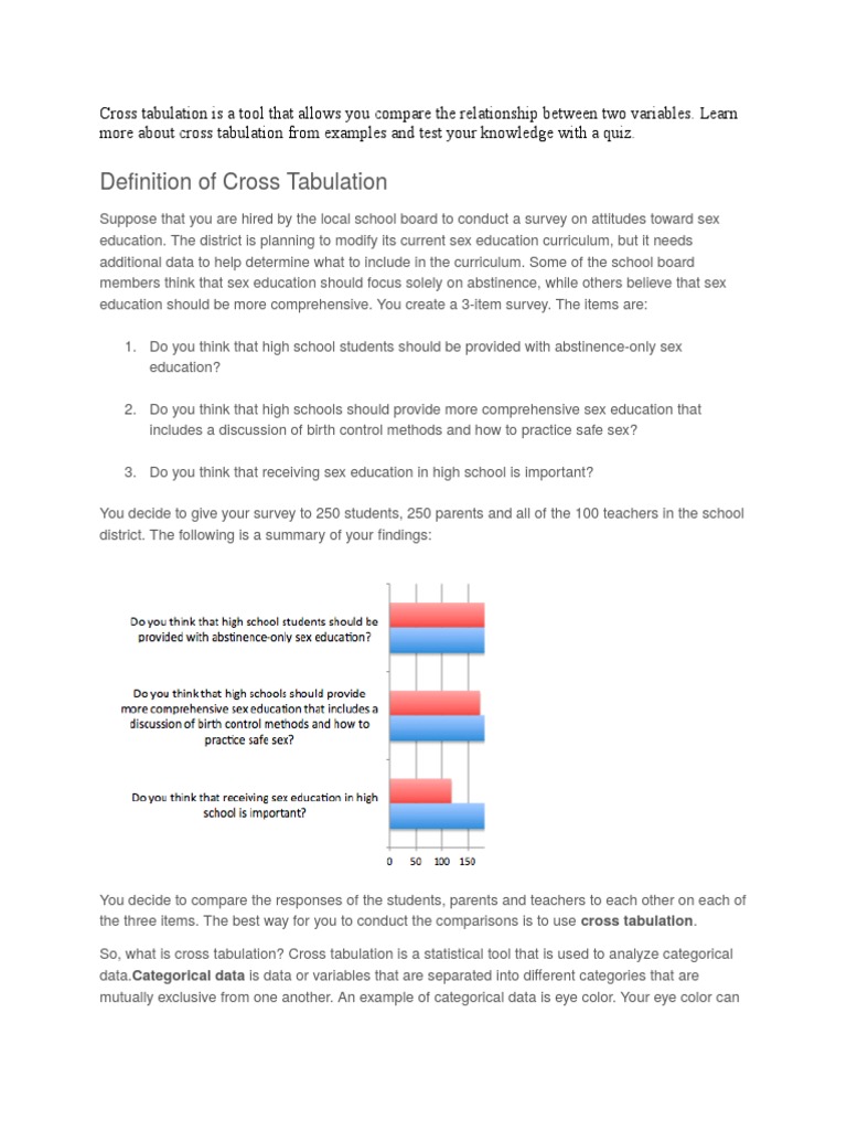 Cross Tabulation Is A Tool That Allows You Compare The Relationship Between Two Variables Pdf