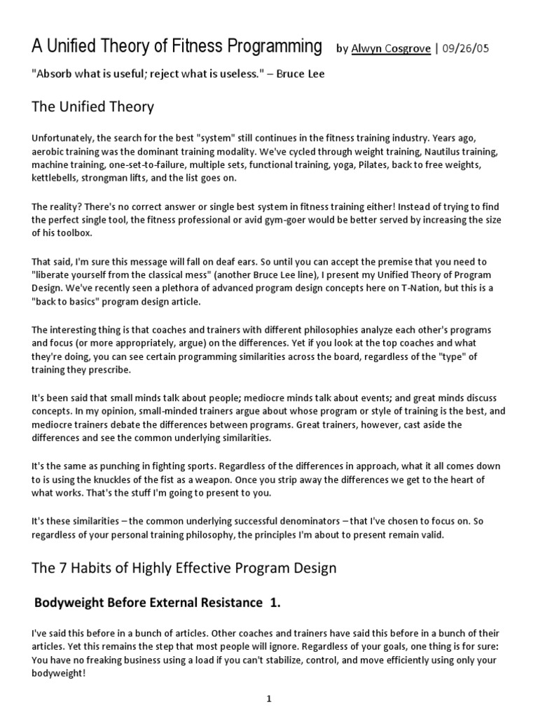 A Unified Theory of Fitness Programming | PDF | Weight Training ...