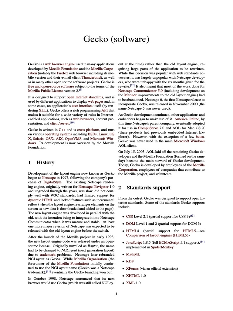 Gecko (Software) : 1 History | PDF | Free Software Projects | Software