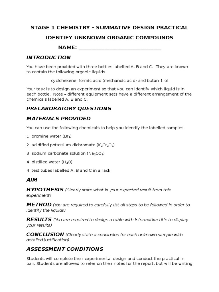 Identify Unknown Organic Compounds Experiment | PDF | Experiment ...