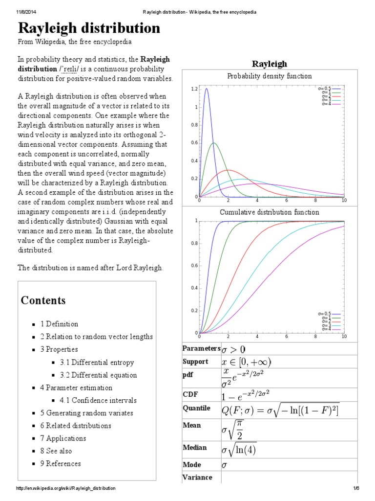 Rayleigh Distribution - Wikipedia, The Free Encyclopedia | Variance ...