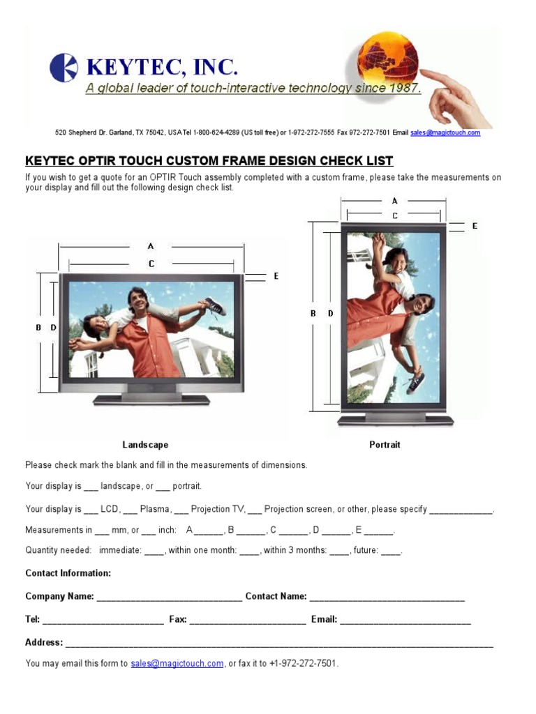Keytec Optir Touch Custom Frame Design Check List | PDF
