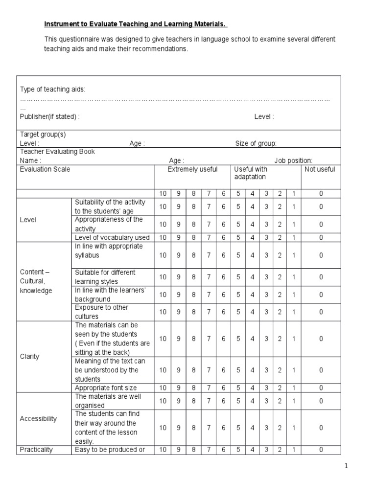 Checklist To Evaluate Teaching Aids | PDF Checklist To Evaluate Teaching Aids | PDF