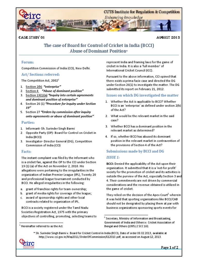 Case Study On BCCI | PDF | Nonprofit Organization | Government