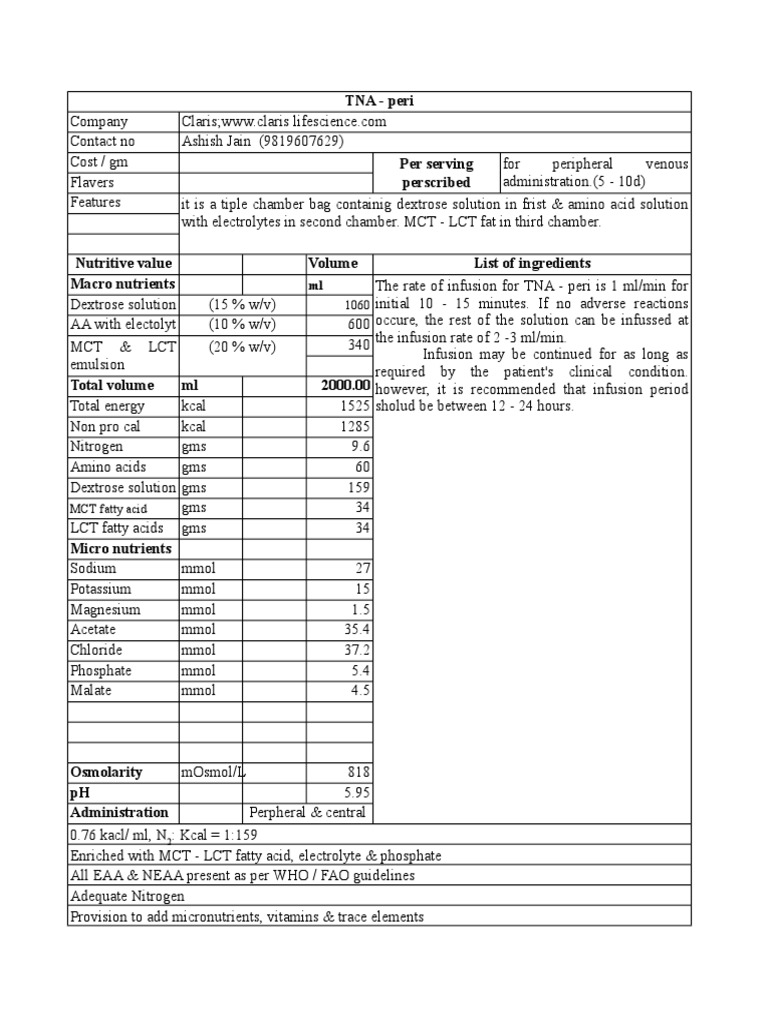 TPN | Nutrients | Intravenous Therapy