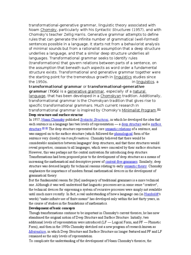 Transformational-Generative Grammar, Linguistic Theory Associated With ...