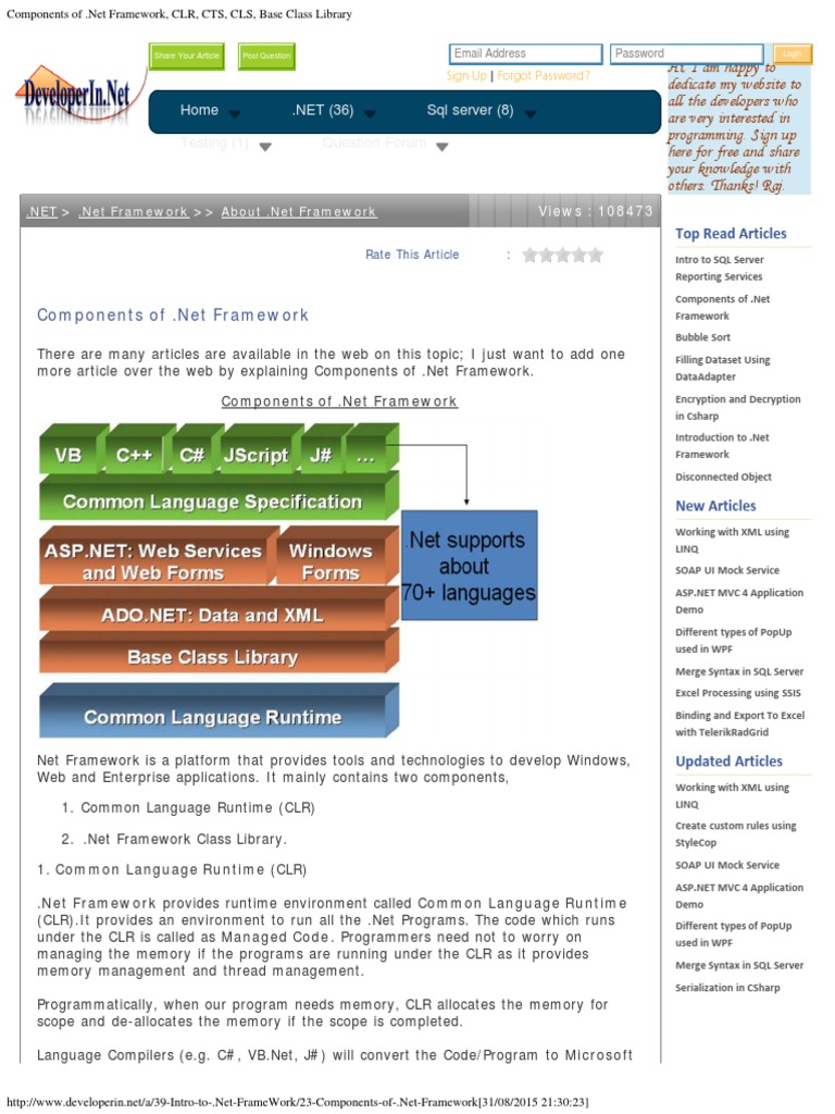 Components Of Net Framework Clr Cts Cls Base Class Library Pdf Data Type Class