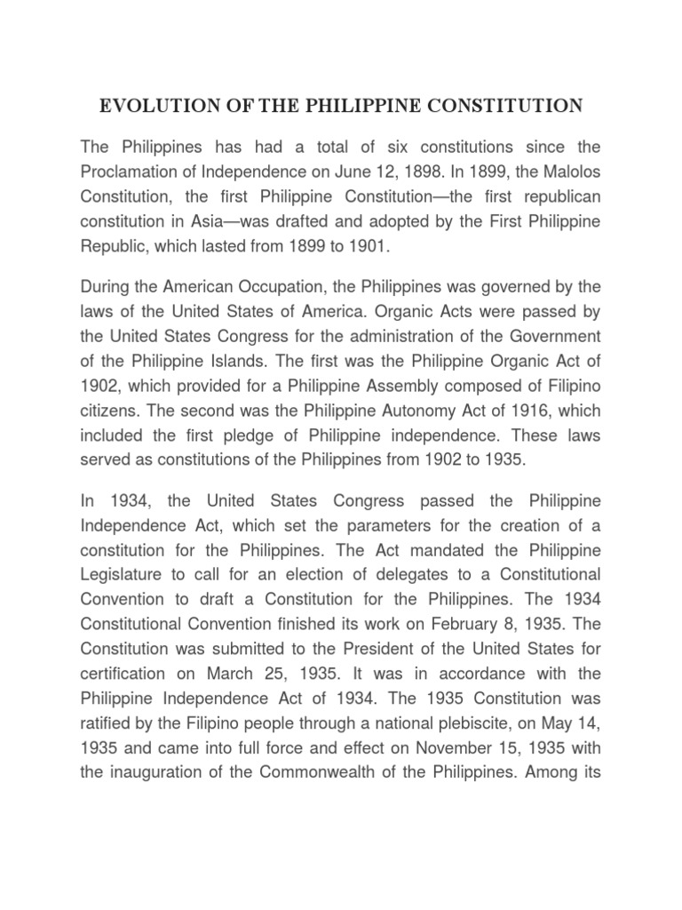 Evolution of The Philippine Constitution | PDF | Sources Of Law ...
