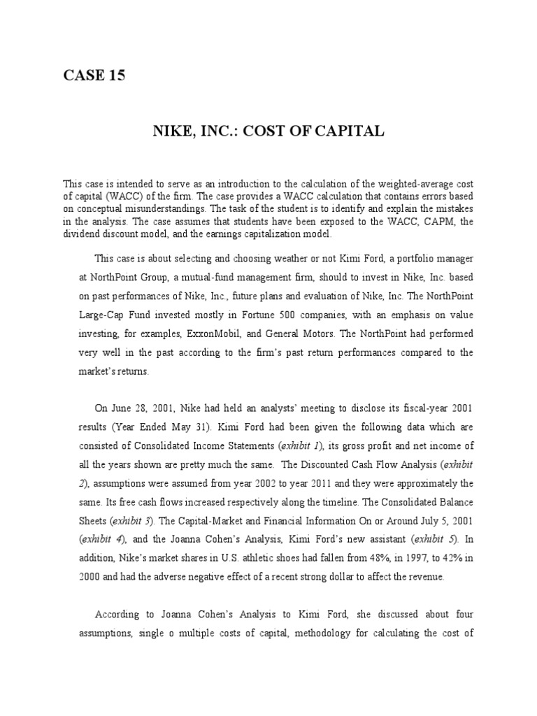 Case Nike Cost of Capital - Final | PDF | Cost Of Capital | Capital ...