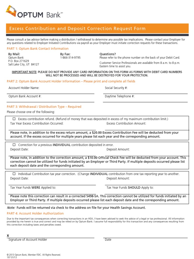 HSA Contribution Correction Form | PDF | Deposit Account | Tax Refund