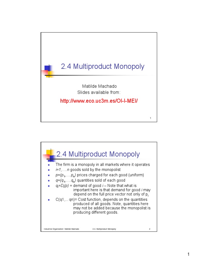 Multiproduct Monopoly | PDF | Monopoly | Profit (Economics)