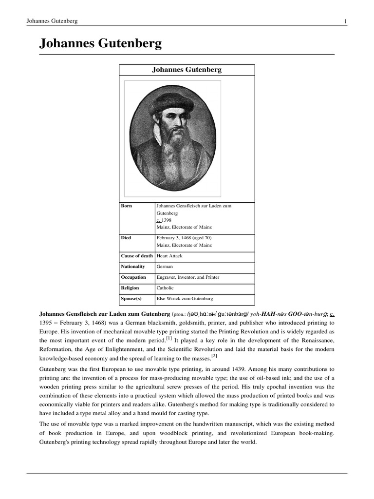 Johannes Gutenberg | PDF | Johannes Gutenberg | Printing