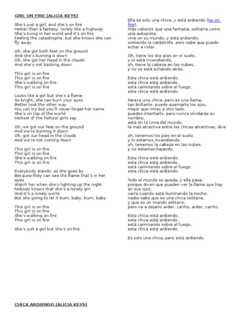 Letra de "Girl on Fire" - Alicia Keys | PDF