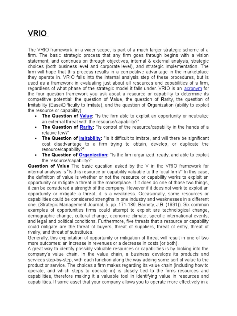 The VRIO Framework | PDF | Economics | Business Economics