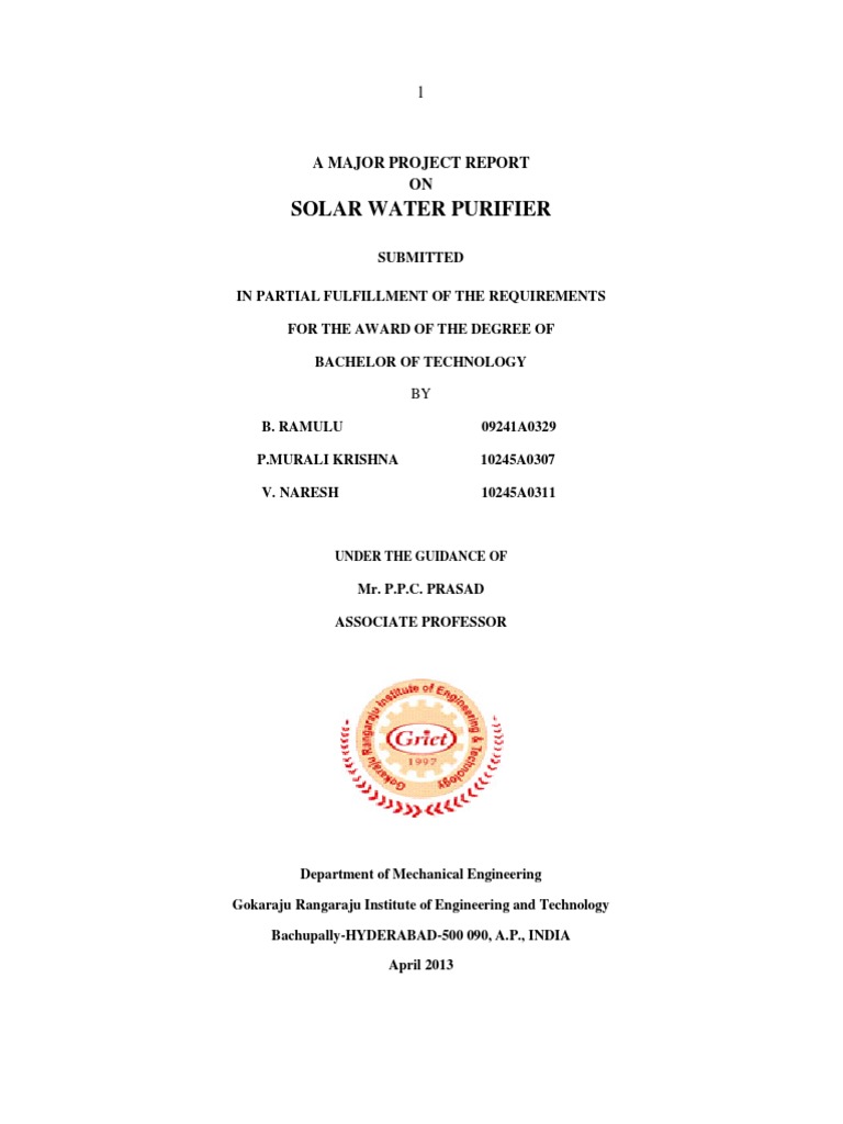 Solar Water Purifier Project Report | PDF | Deformation (Engineering ...