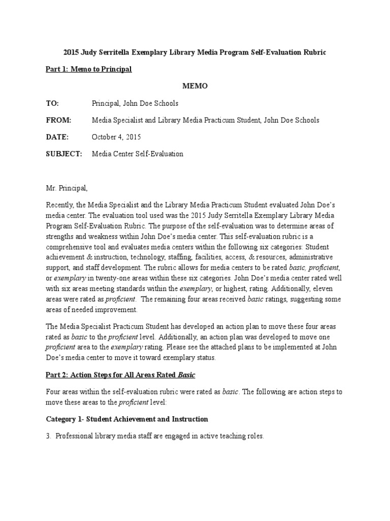 Media Center Self-Evaluation Memo | PDF | Teachers | Libraries