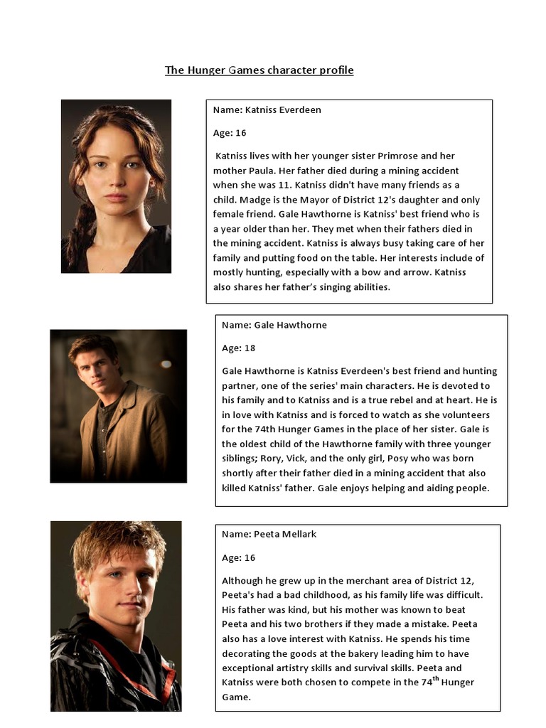 Hunger Games Character Profiles | PDF | Leisure | Violence