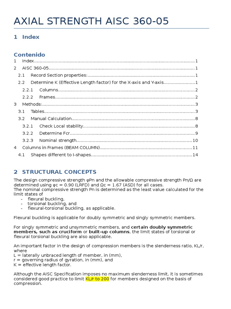 Column Axial Strength Aisc 360-05 | PDF | Buckling | Column