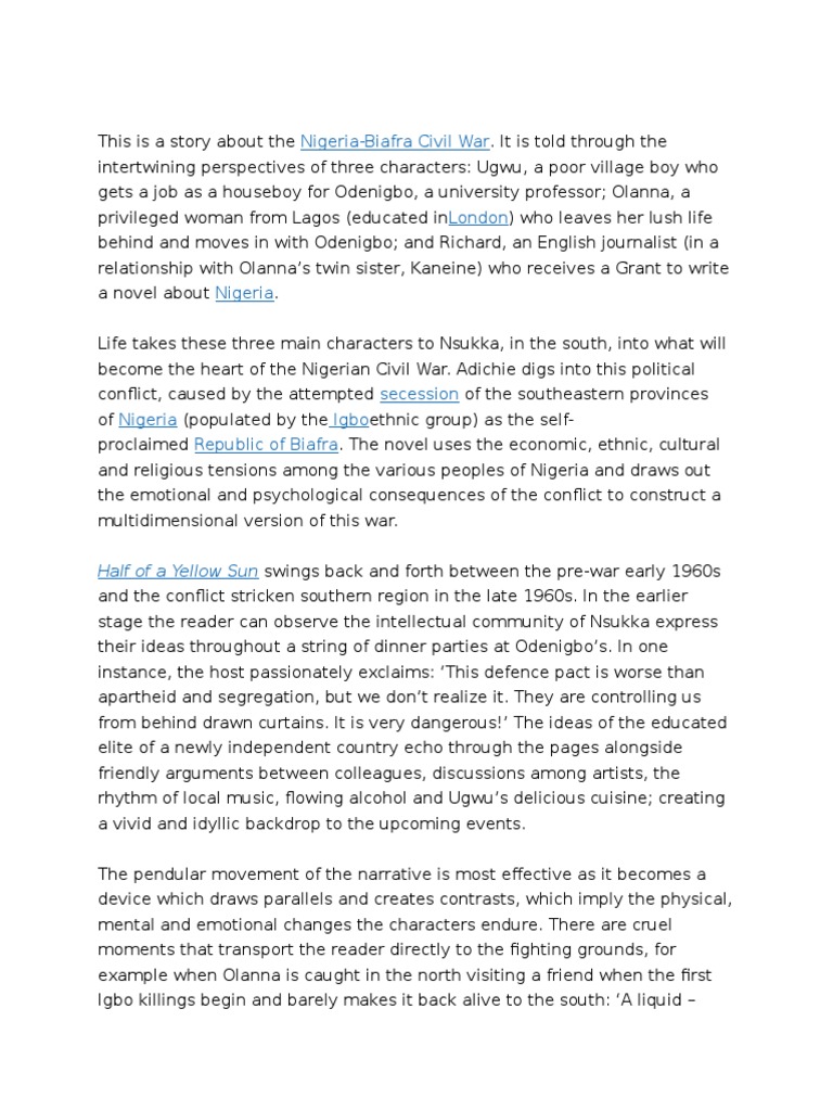 Half of A Yellow Sun Notes | PDF | Biafra | Politics (General)