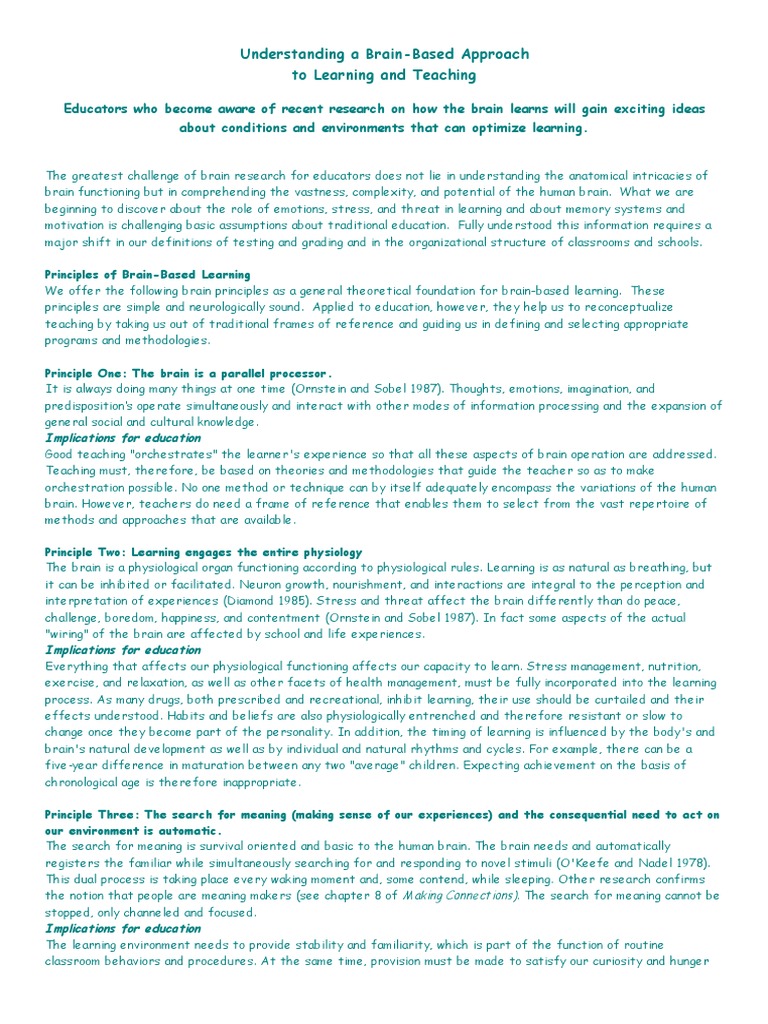 Understanding A Brain-Based Approach To Learning and Teaching | PDF ...