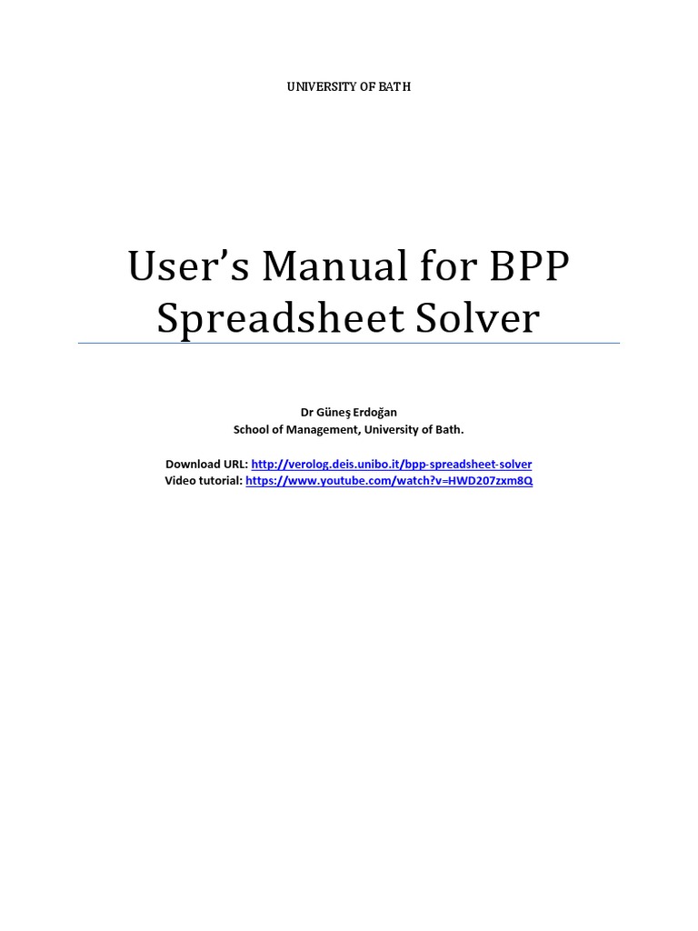 BPP Spreadsheet Solver Users Manual | PDF | Spreadsheet | Worksheet