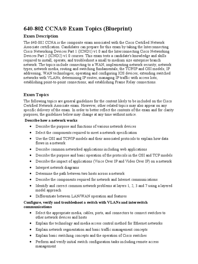 640-802 CCNA® Exam Topics (Blueprint) | PDF
