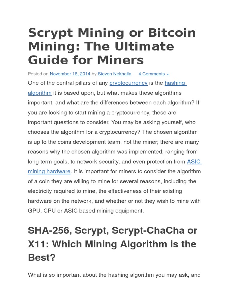 Scrypt Mining or Bitcoin Mining: The Ultimate Guide For Miners | PDF ...