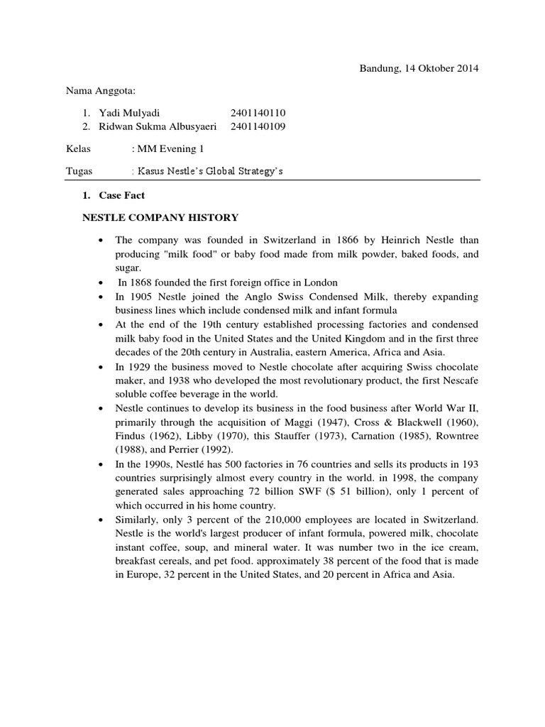 Case Study Nestle | PDF | Nestlé | Strategic Management
