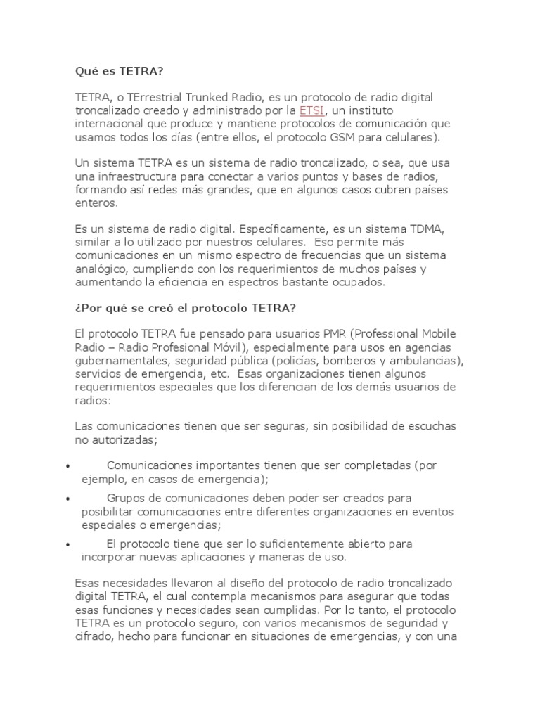 Qué Es Tetra | PDF | Telefonía móvil | Radio