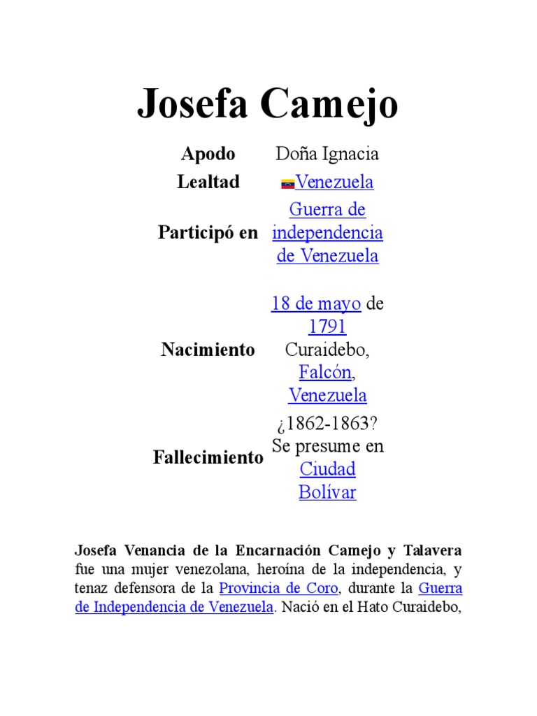 Josefa Camejo | PDF | Venezuela | Conflictos del segundo milenio