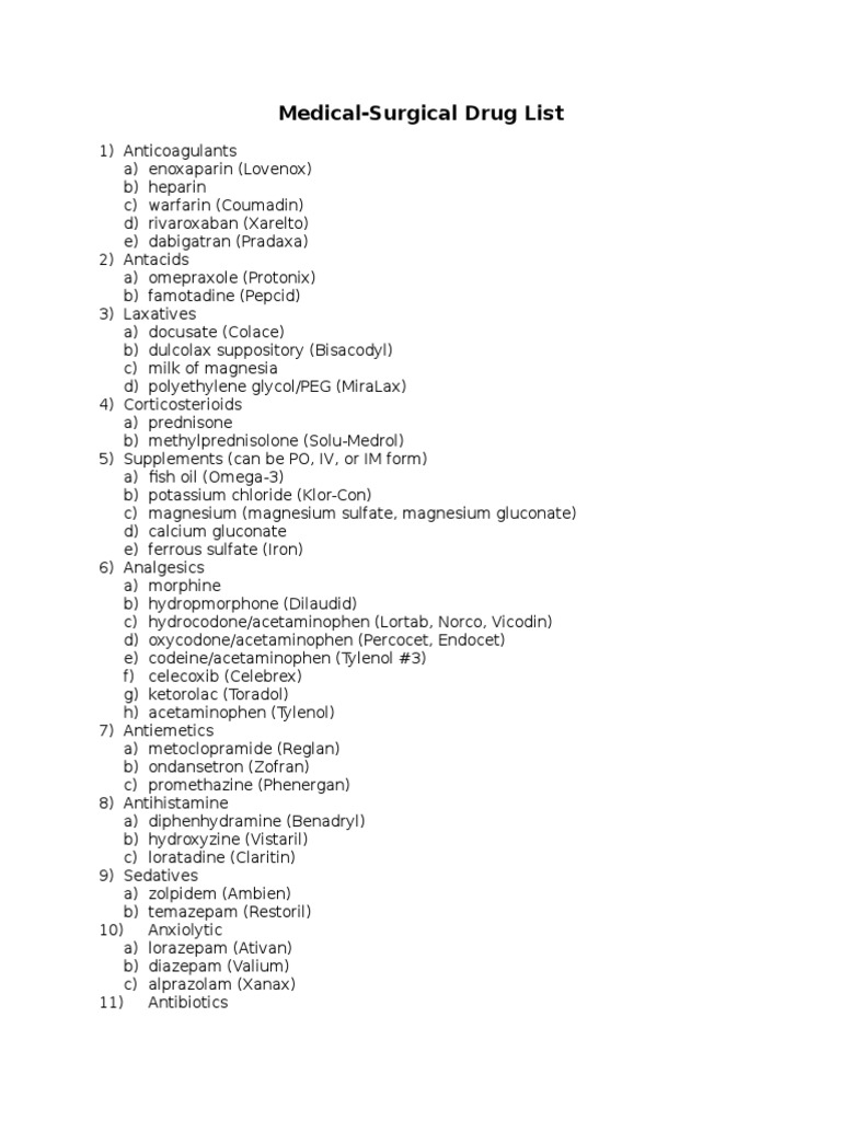Medical-Surgical Drug List | Download Free PDF | Functional Group ...