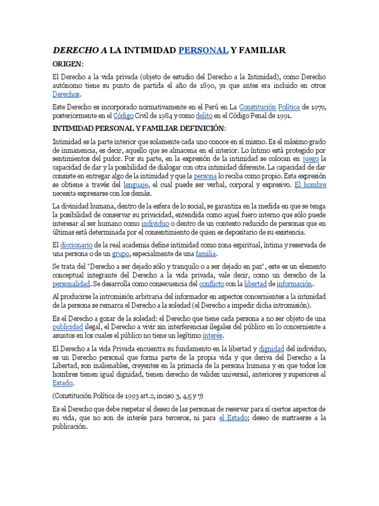 Derecho A La Intimidad Personal y Familiar | PDF