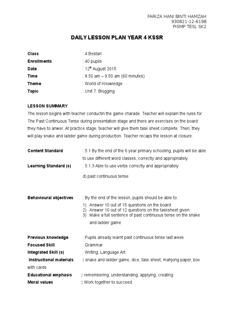 LESSON PLAN Year 4 Unit 7 | PDF | Lesson Plan | Semiotics