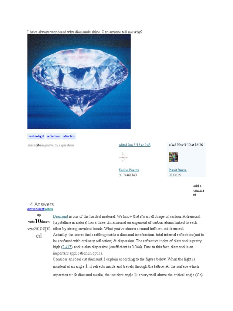 Why Diamonds Shine: Reflection Explained | PDF | Reflection (Physics ...