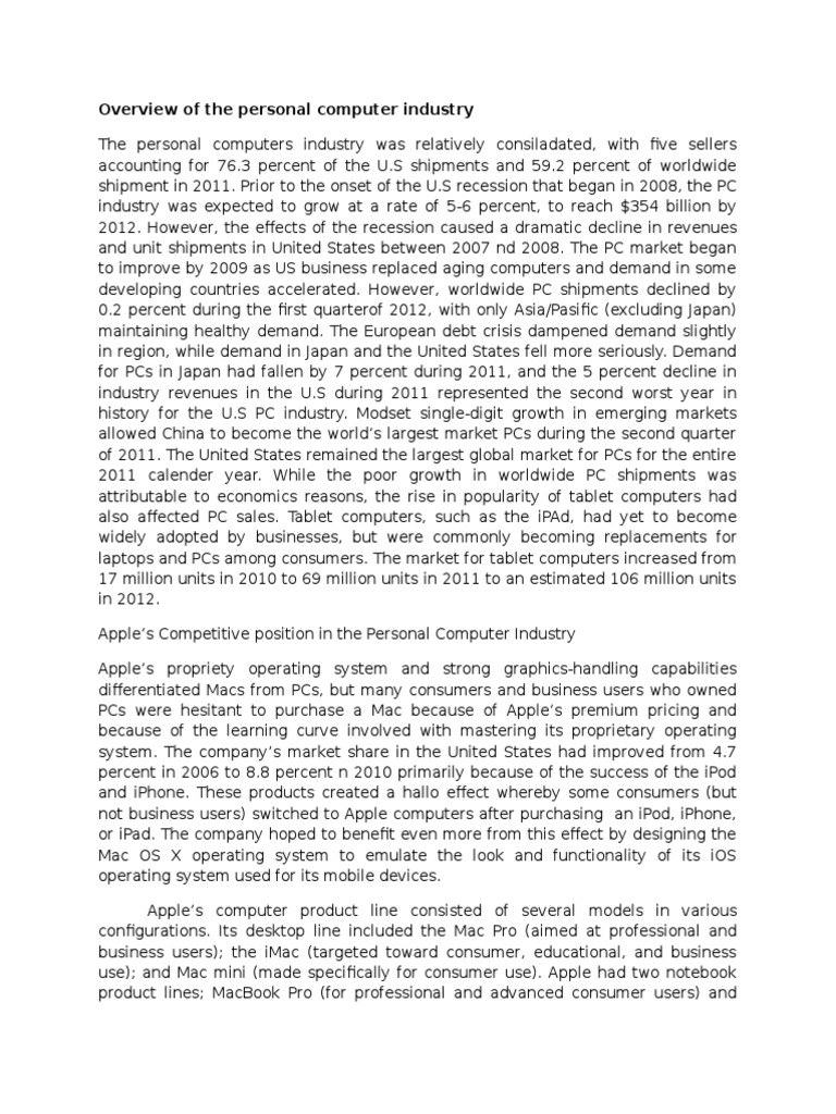 Overview of The Personal Computer Industry | PDF | Macintosh | Apple Inc.