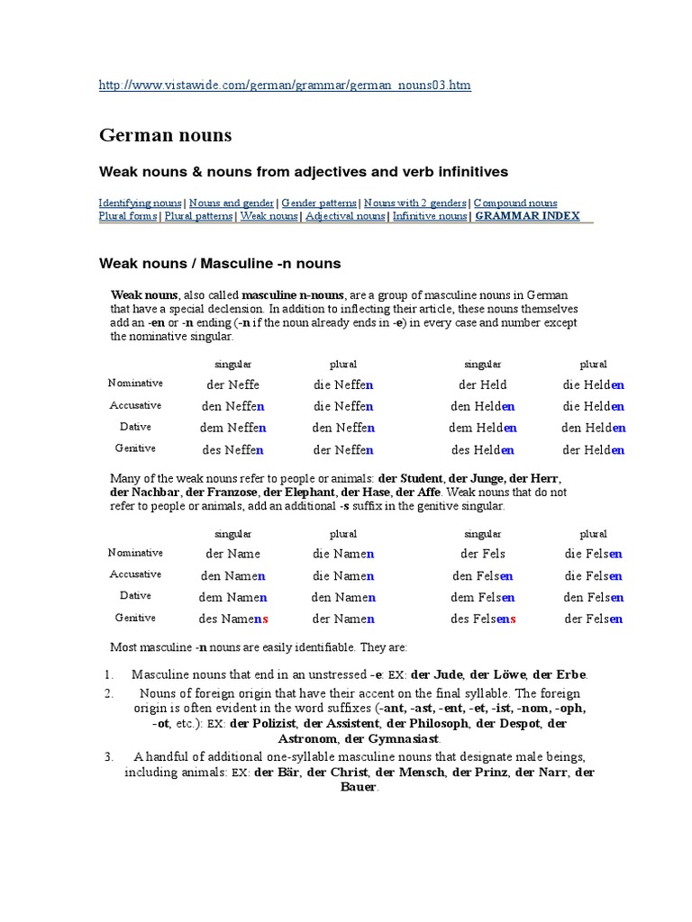 German Weak and Adjectival Nouns | PDF | Grammatical Number ...