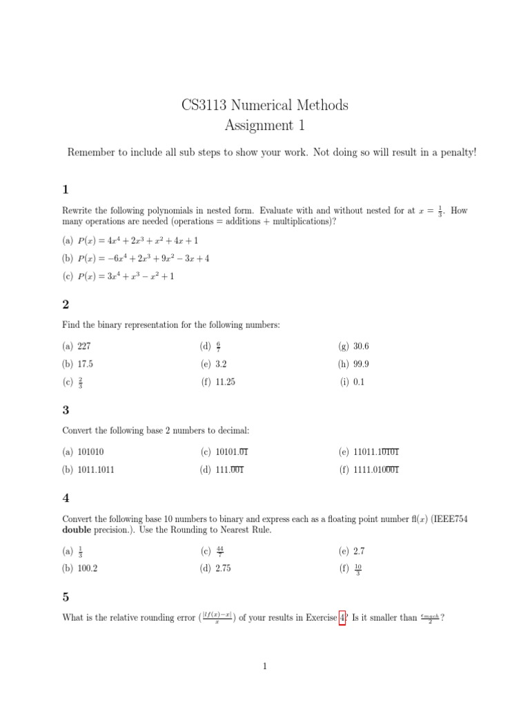 Assignment 1 of Numerical Method | PDF | Rounding | Arithmetic