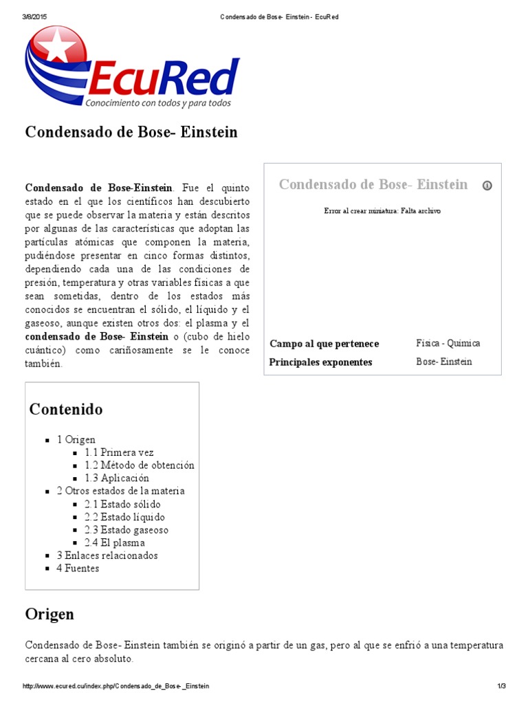 Condensado de Bose-Einstein: Estado Cuántico | PDF | Gases | Física de ...