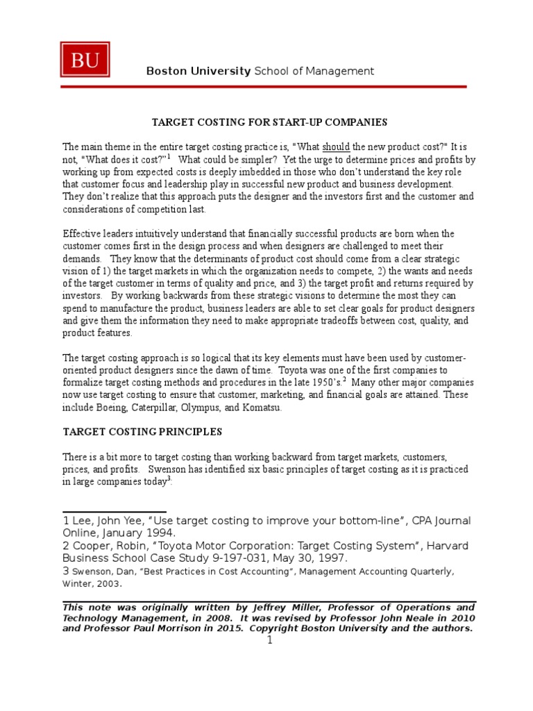 Target Costing For Companies | PDF | Gross Margin | Profit (Accounting)