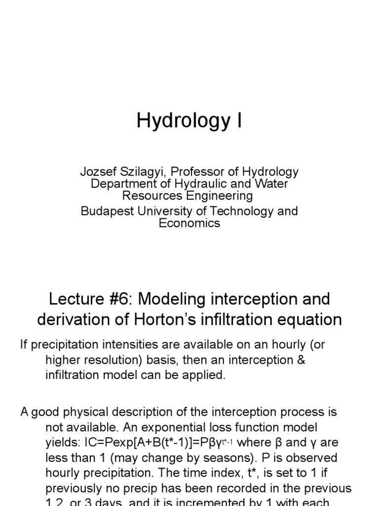 6modeling Interception and Derivation of Horton's Infiltration Equation ...