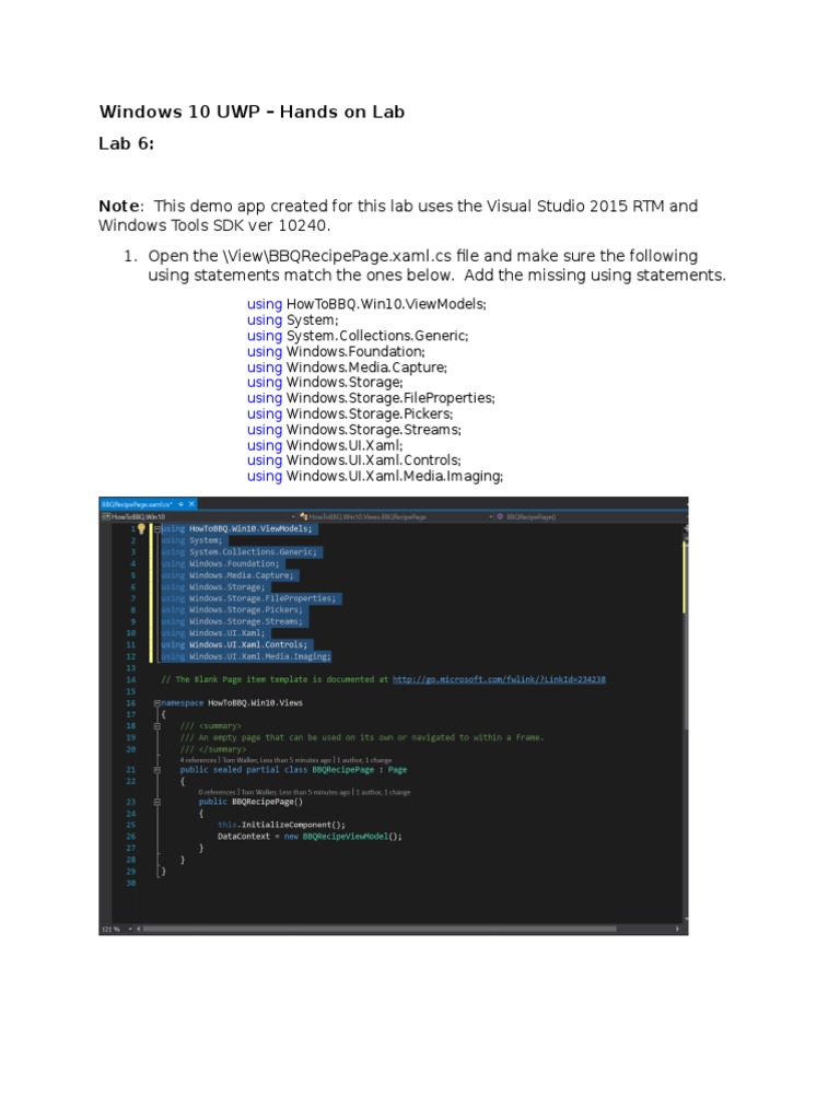 Windows 10 UWP - Hands On Lab Lab 6 | PDF | Extensible Application ...